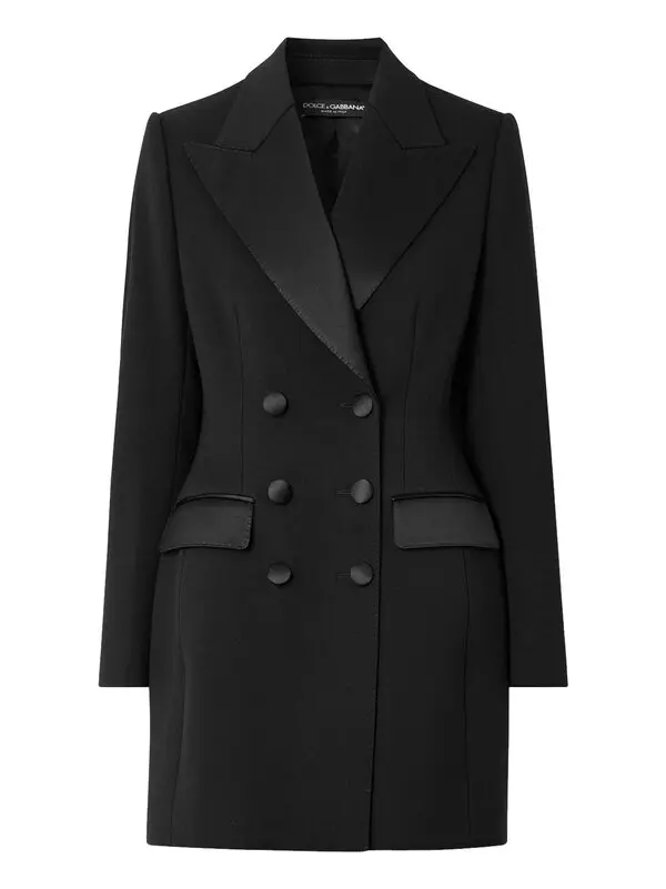 Dolce & Gabbana Double-breasted Silk-blend Satin-trimmed Wool-blend Twill Coat - Black