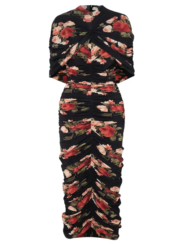 Magda Butrym Ruched Floral-print Maxi Dress - Black