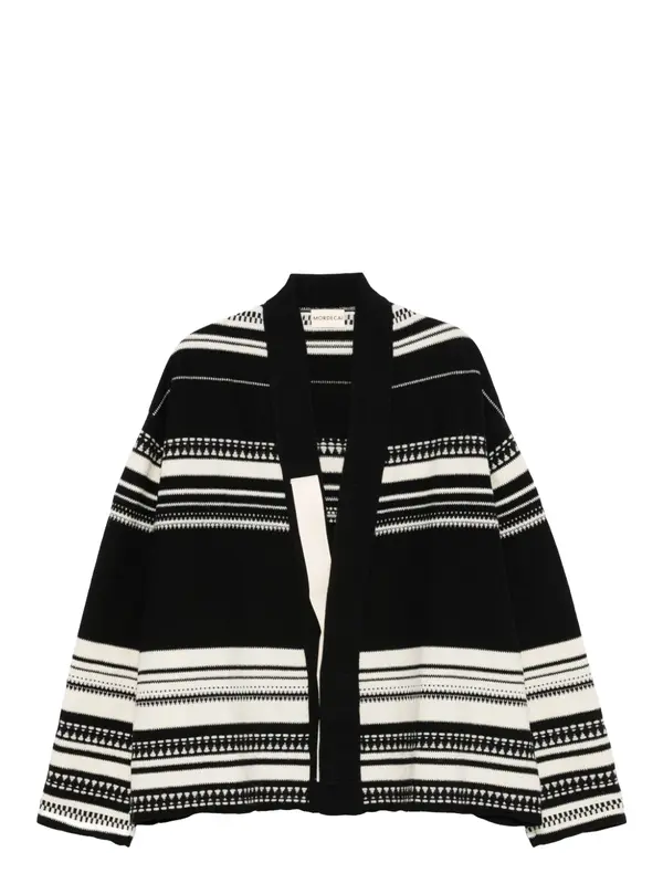 MORDECAI Striped Wool Cardigan - Black
