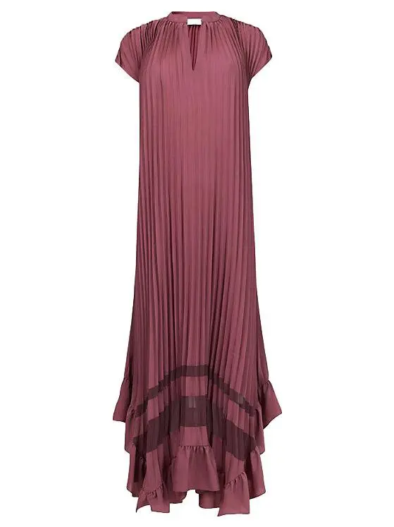 LEEM Dropped-shoulder Frill-hem Pleated Woven Maxi Dress - Red