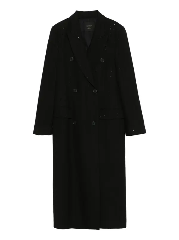 TWINSET Sequined Mid-length Coat - Black