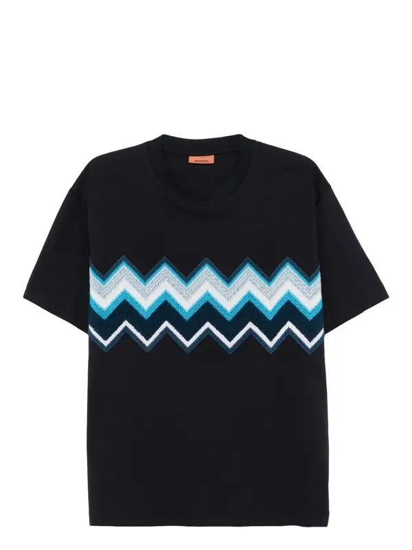Missoni Zig Zag Embroidered Cotton T-shirt - Blue