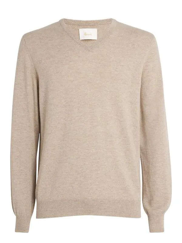 Harrods Cashmere V-neck Sweater - Beige