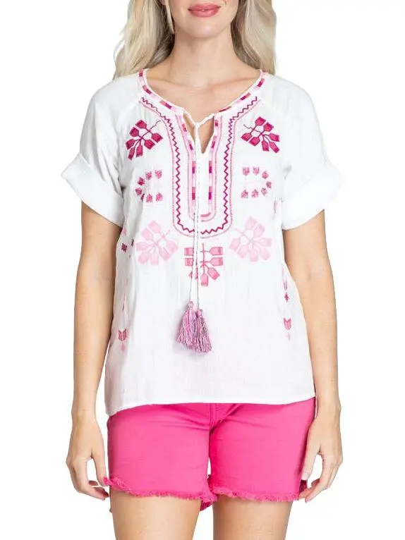 APNY Embroidered Peasant Top - White Multi