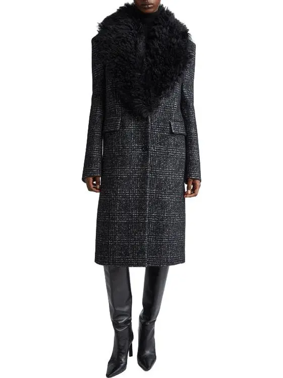 Michael Kors Glen Plaid Chesterfield Coat With Faux Fur Collar - Black/ White