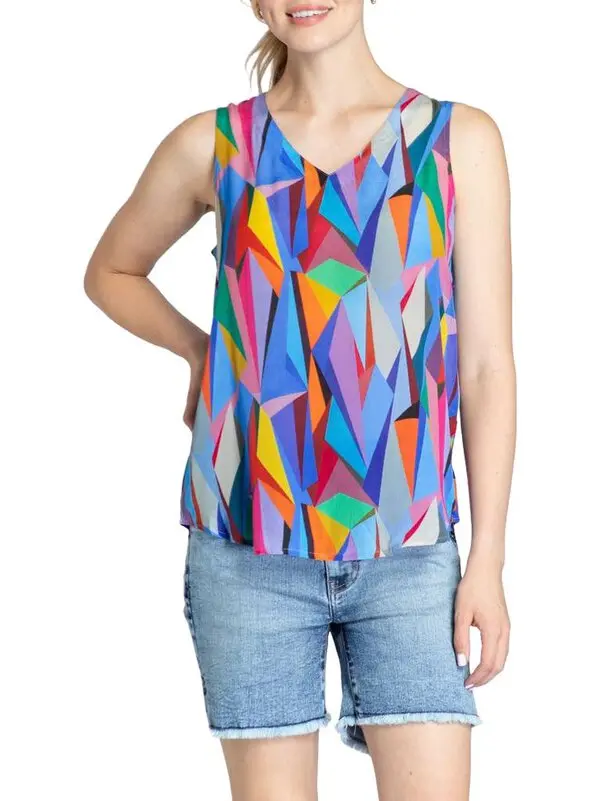 APNY Print V-neck Tank - Blue Multi