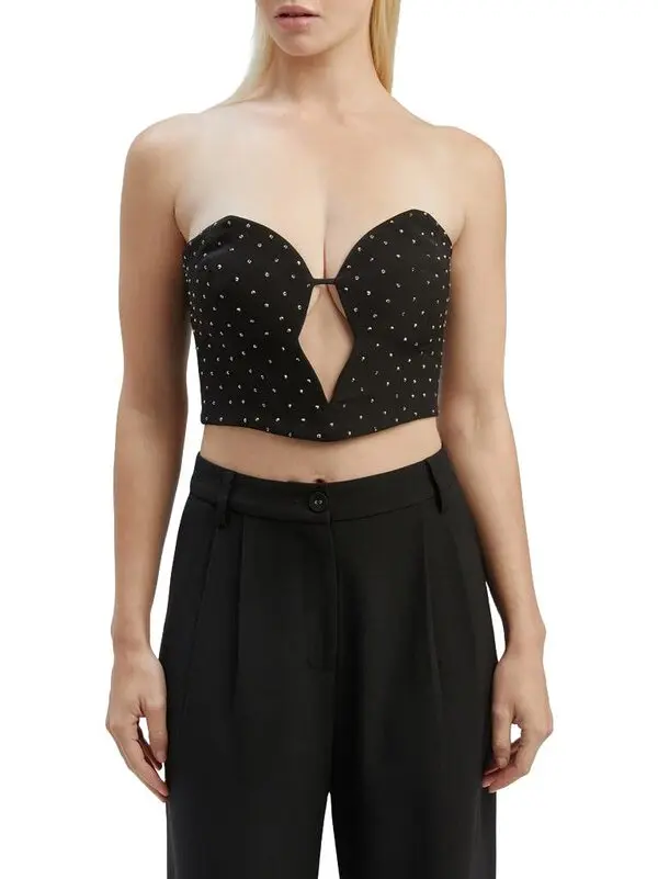 Bardot Eleni Embellished Velvet Corset Top - Black Sequin
