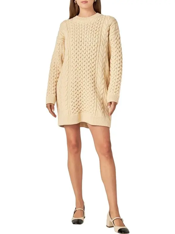 English Factory Cable Stitch Sweater Dress - Cream