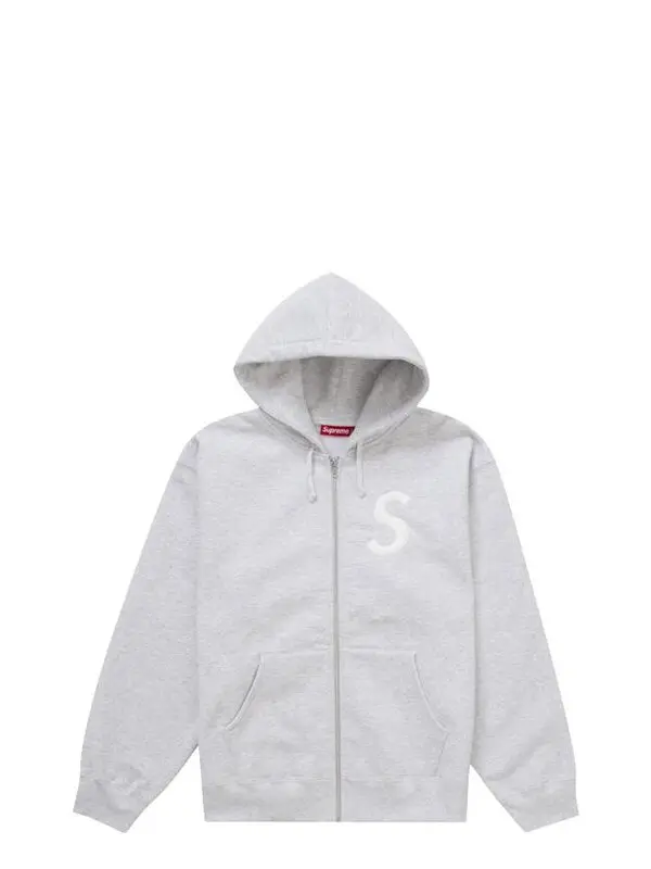 Supreme Logo Zip Up Hooded Sweatshirt - Ash Grey