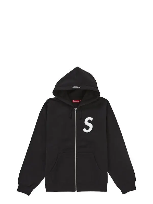 Supreme Logo Zip Up Hooded Sweatshirt - Black
