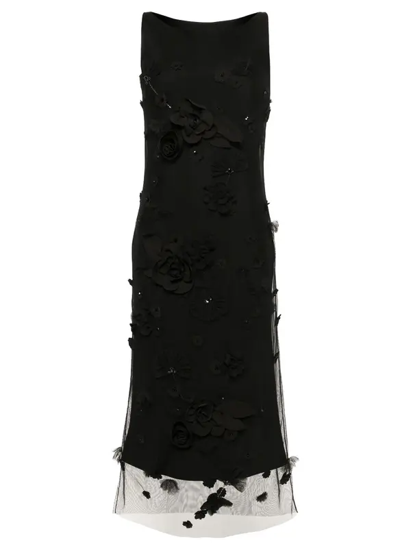 Viktor & Rolf Floral-appliqué Midi Dress - Black