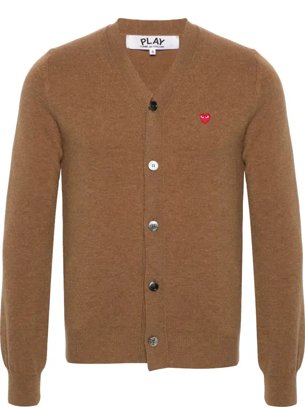 Play Comme Des Garcon Heart-patch Wool Cardigan - Brown