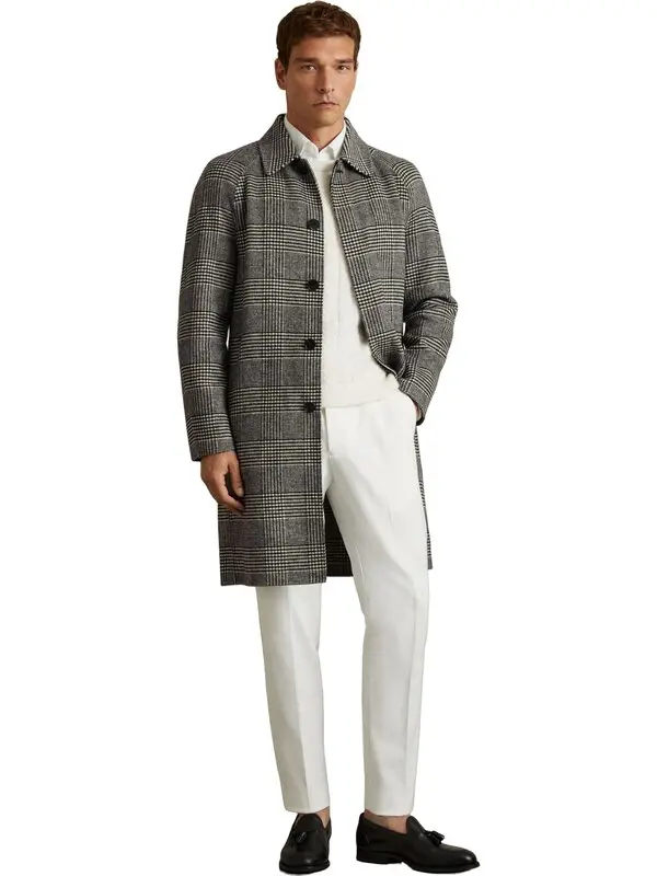 REISS Chaplin Checked Wool-blend Car Coat - Black/white