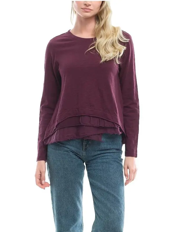 WILT CLOTHING Boxy Slub Long Sleeve Crewneck Tee - Dark Fig