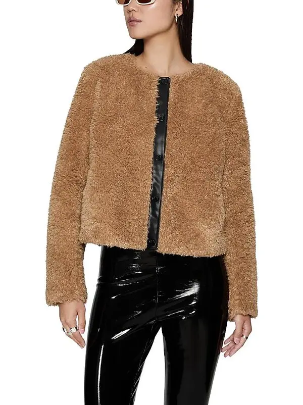 Rebecca Minkoff Wyatt Faux Fur Jacket - Dark Beige