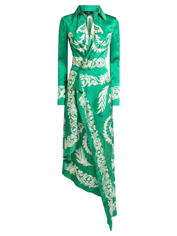 Etro Wrapped Satin Midi Shirting Dress - Green