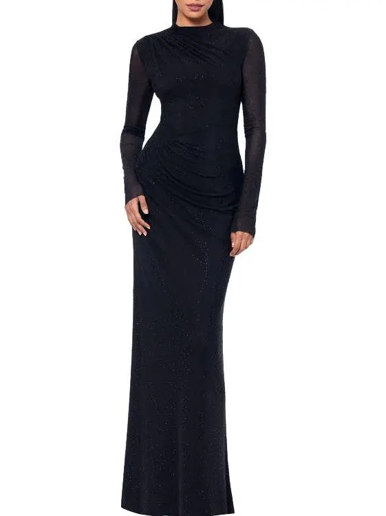 Betsy & Adam Embellished Long Sleeve Mermaid Gown - Black/ Black