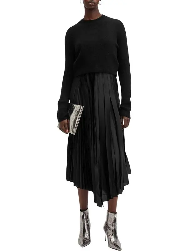 ALLSAINTS Wool-blend Sweater And Pleated Sleeveless Dress - Black