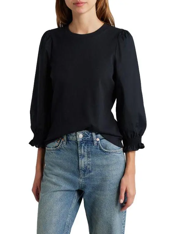 Rails Landyn Elbow Sleeve Mixed Media Knit Top - Black