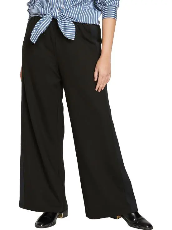 Universal Standard Stephanie Ponte Wide Leg Pants - Black With Black Stripe