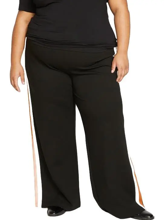 Universal Standard Stephanie Ponte Wide Leg Pants - Black With Ochre/ White Stripe