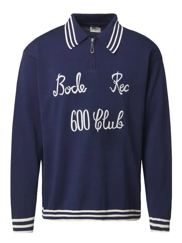 BODE Club Embroidered Cotton Polo Sweater - Blue