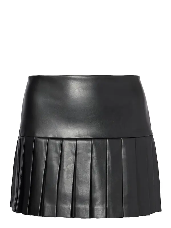 Norma Kamali Pleated Faux Leather Mini Skirt - Black