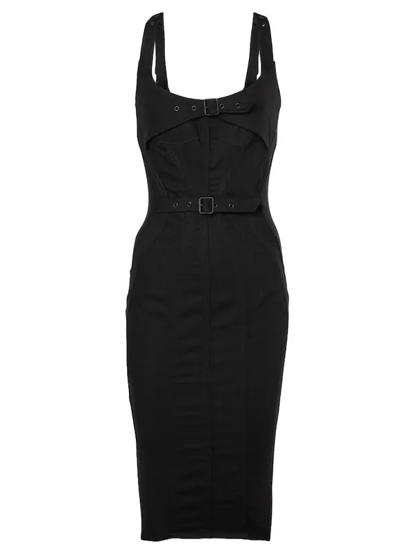 MUGLER Buckle-detail Denim Midi Dress - Black