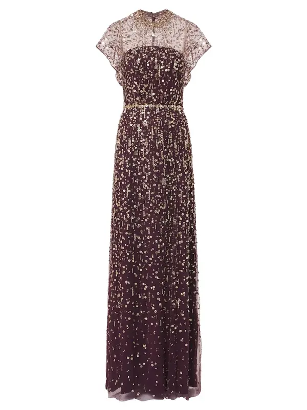 Jenny Packham Sequined Gown - Burgundy