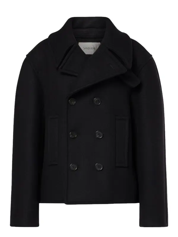 Saint Laurent Oversized Virgin Wool Pea Coat - Black