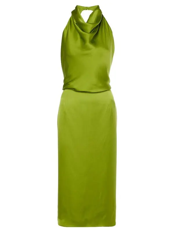 Magda Butrym Halterneck Silk Satin Midi Dress - Green