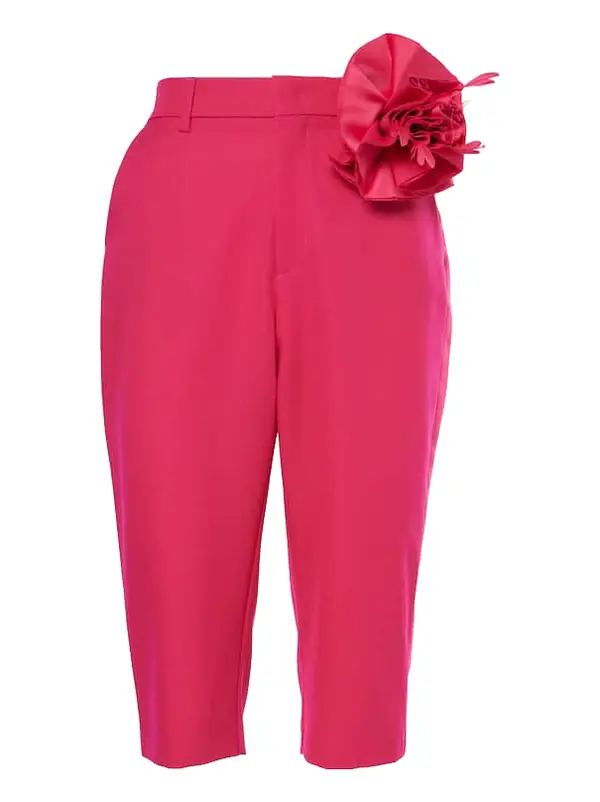 AREA Floral-appliqué Capri Pants - Pink