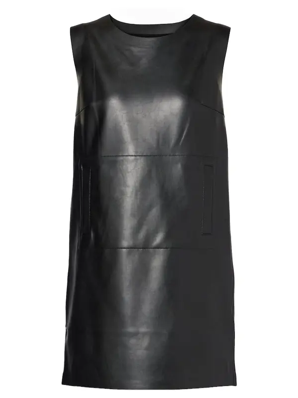Norma Kamali Gathered Faux Leather Minidress - Black