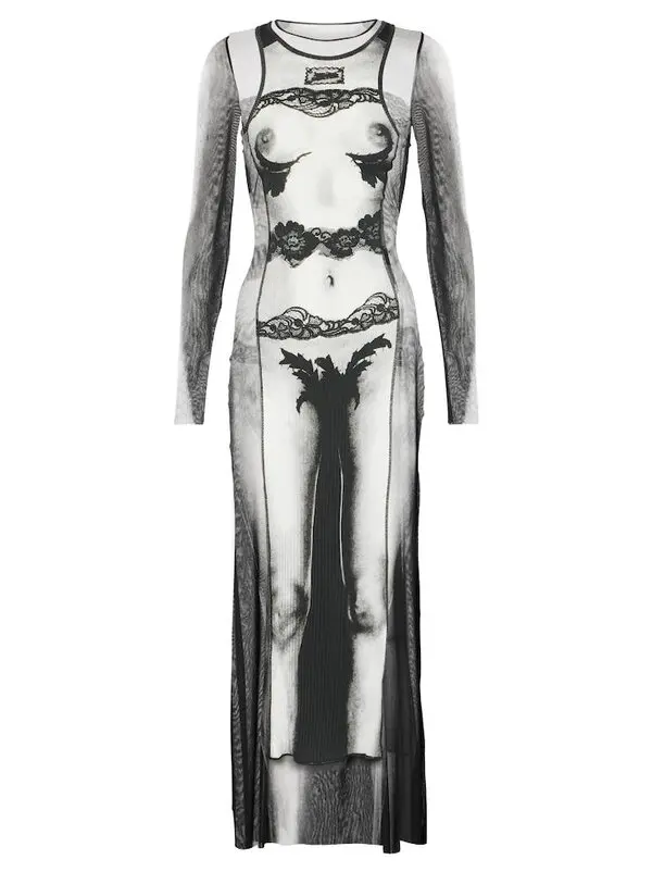 JEAN PAUL GAULTIER Marinière Striped Mesh Maxi Dress - Black