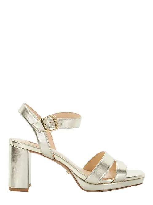 DUNE Metallic Block-heel Leather Sandals - Gold Leather
