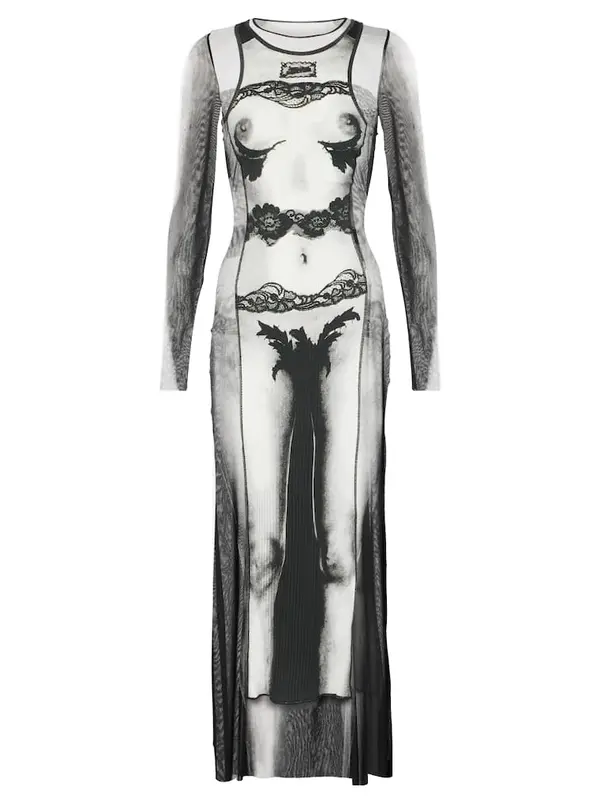JEAN PAUL GAULTIER Mariniere Striped Mesh Maxi Dress - Black