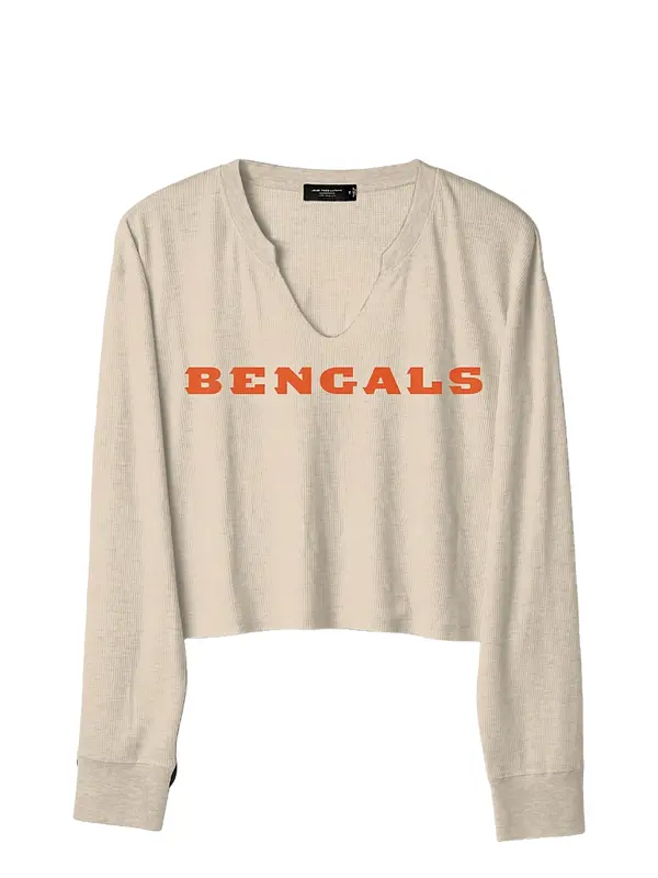 Junk Food Clothing Nfl Cincinnati Bengals Sunday Crop Thermal Sweatshirt - Oatmeal