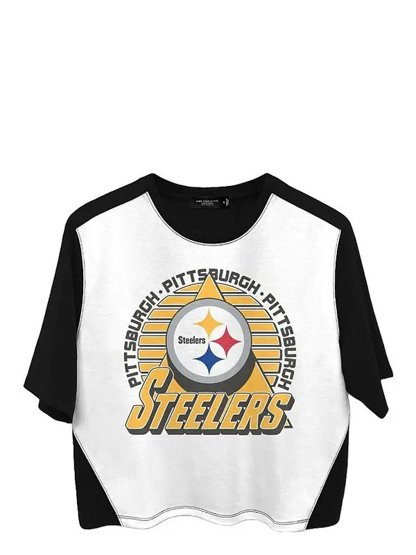 Junk Food Clothing Nfl Pittsburgh Steelers Color Block Crop Tee - White