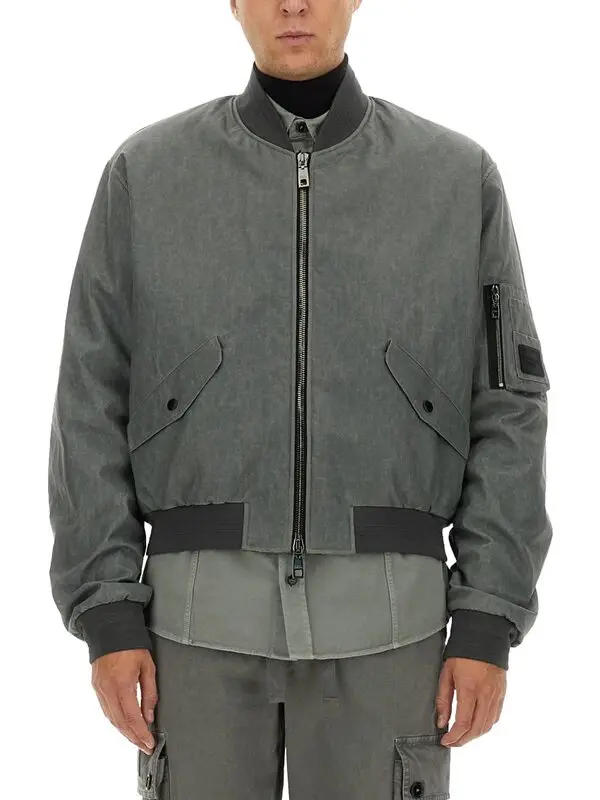 Dolce & Gabbana Linen Blend Bomber Jacket - Grey