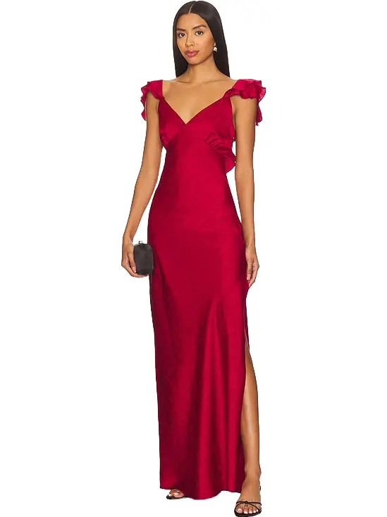 MORE TO COME Becky Ruffle Maxi Dress - Wine