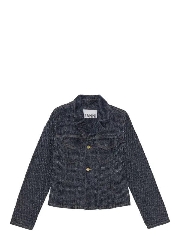 GANNI Fluffy Denim Fitted Blazer - Blue