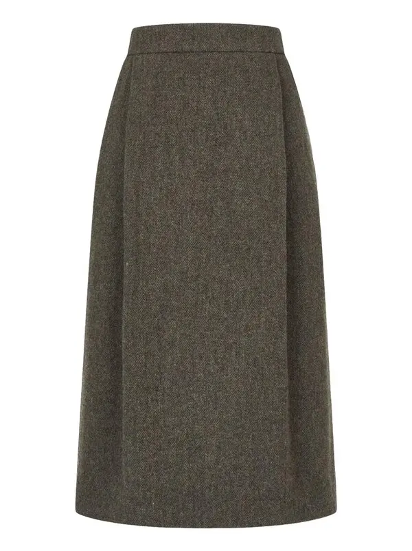 STUDIO TOMBOY Herringbone Wool Pencil Skirt - Green