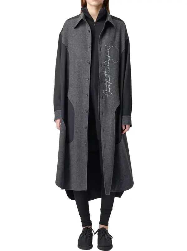 Yohji Yamamoto Abstract-print Wool Shirtdress - Black