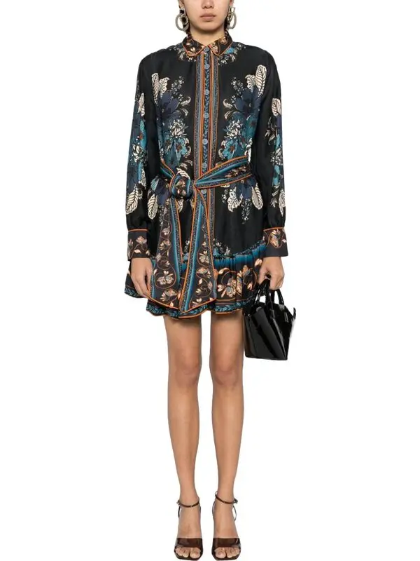 Farm Rio Blossom Tapestry Shirt Dress - Black