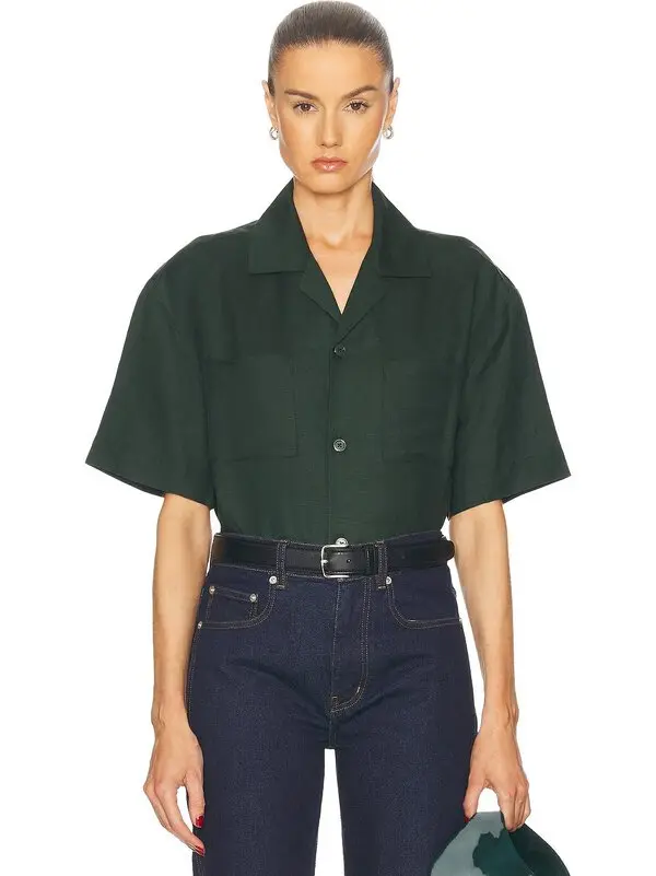 WAO Boxy Linen Shirt - Forest Green