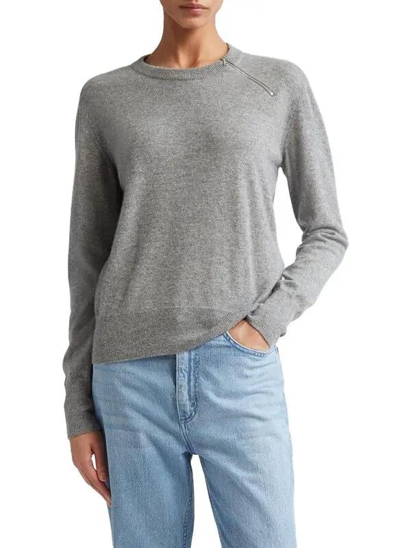 Partow Bea Zip Cashmere Sweater - Heather Grey