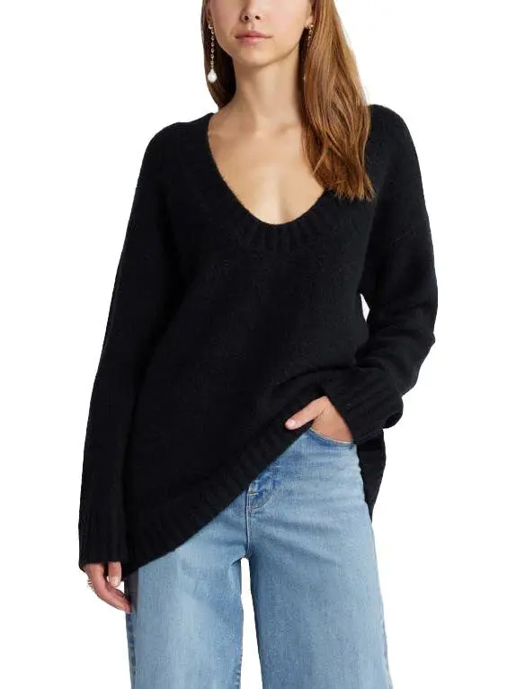 OPEN EDIT Oversized V-neck Sweater - Black