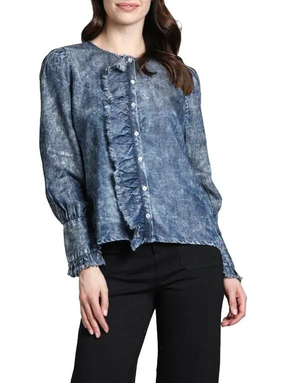 APNY Moon Wash Balloon Sleeve Button-up Shirt - Indigo