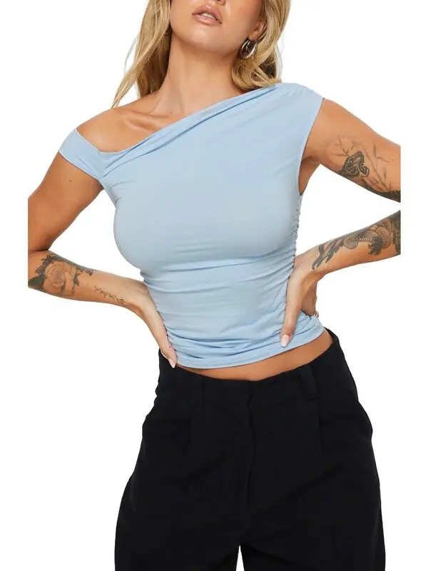 Princess Polly Beller One-shoulder Crop Top - Blue
