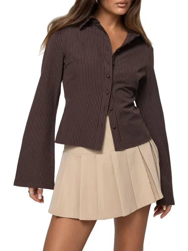 Princess Polly Anni Pinstripe Shirt - Brown